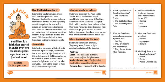 Buddhism Fact File and Quick Quiz (teacher made) - Twinkl