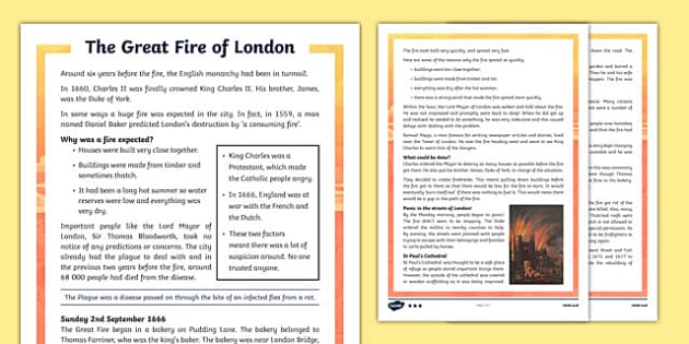 Great Fire of London Information Sheet - Resource Pack