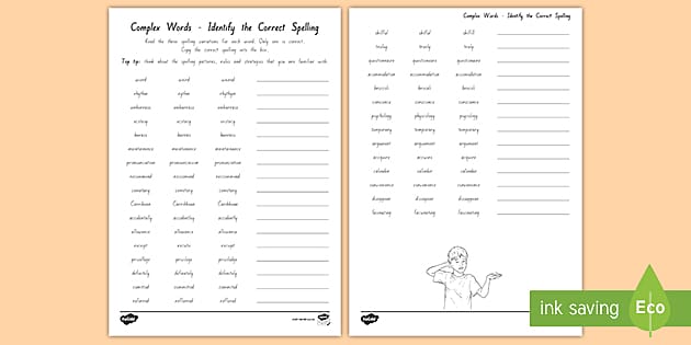 Complex Words Spelling Test - New Zealand Literacy Years 7-8