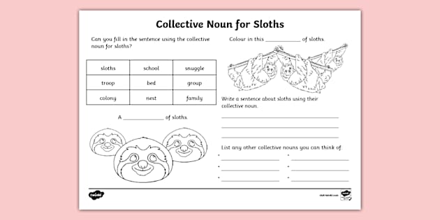Collective Noun for Sloths Worksheet (teacher made) - Twinkl