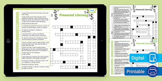 Sixth Grade Financial Literacy Vocabulary Crossword - Twinkl