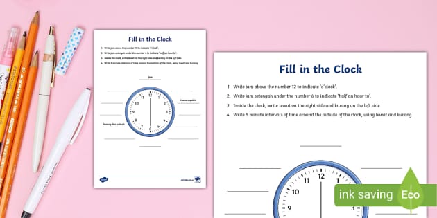 Fill in the Clock - Indonesian (teacher made) - Twinkl