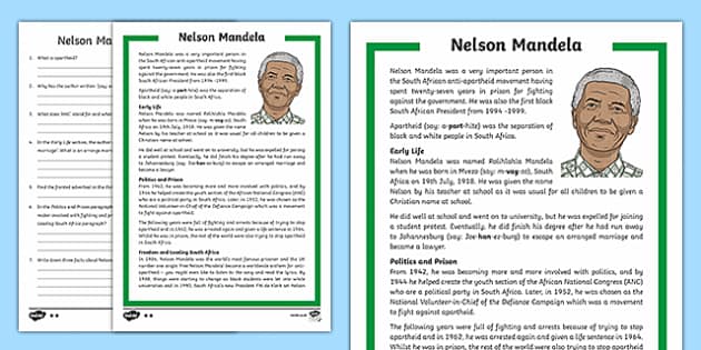 KS2 Nelson Mandela Differentiated Reading Comprehension Activity