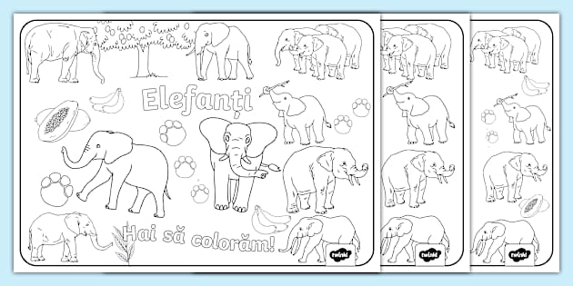 Elefanți – Desene de colorat