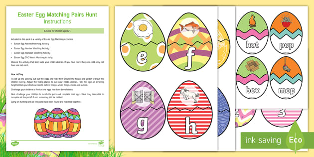 Easter Egg Matching Pairs Scavenger Hunt (teacher made)