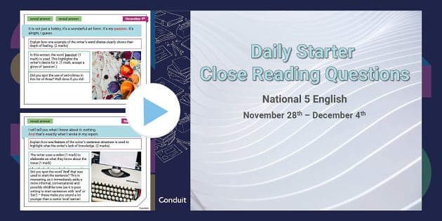 Nat 5 Starter Close Reading Questions Nov 28th – Dec 4th