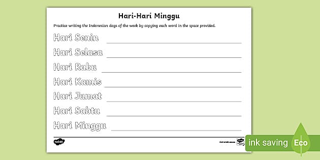 Days of the Week Handwriting Practice Indonesian - Twinkl