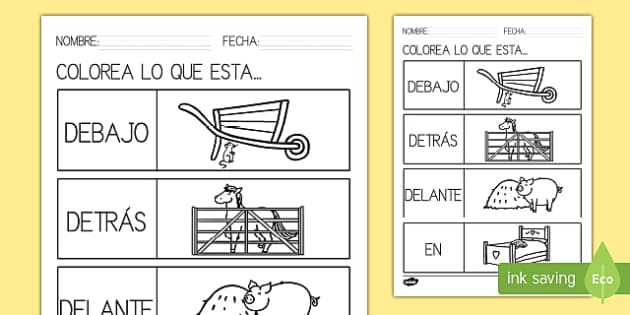 Colorea la preposición en la granja Ficha de actividad