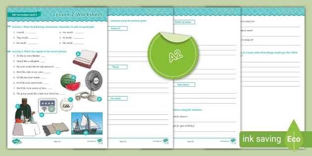 ESL Curriculum Level 6, Lesson 2 Worksheet - Twinkl