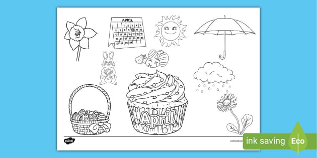 April Doodle Colouring Page (teacher made) - Twinkl