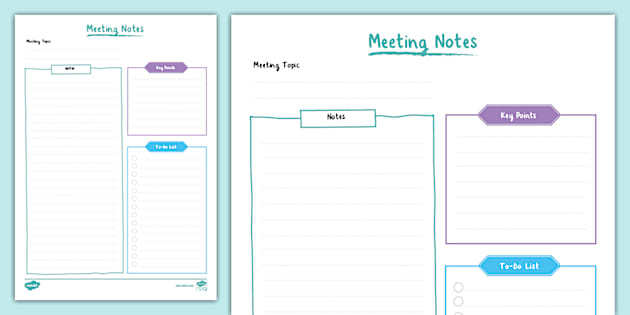 Meeting Notes Template ELC (teacher made) - Twinkl