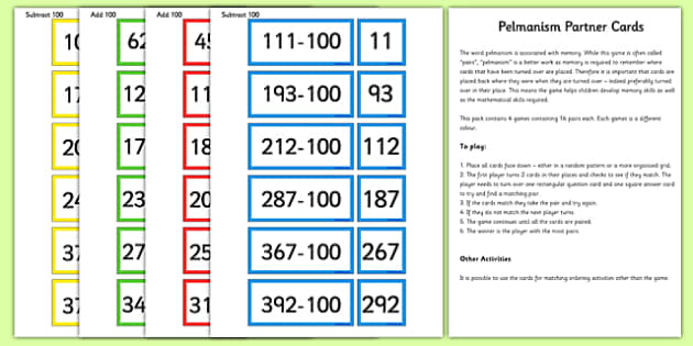 Add and Subtract 100 Partner Cards Game Pack (Teacher-Made)