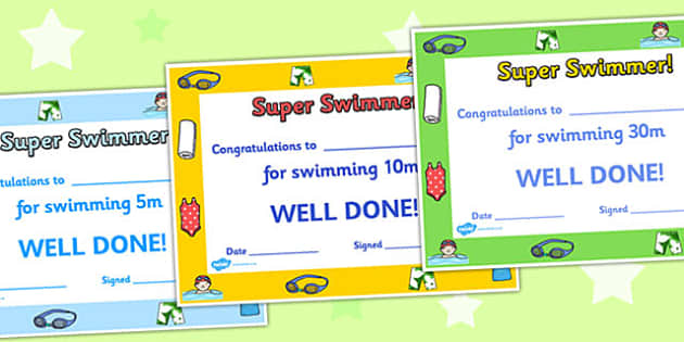Swimming Certificates - swimming certificates, swimming awards