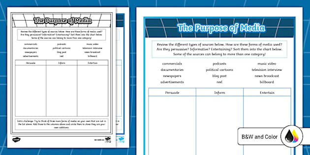 Media Literacy Sorting Worksheet for 6th-8th Grade - Twinkl