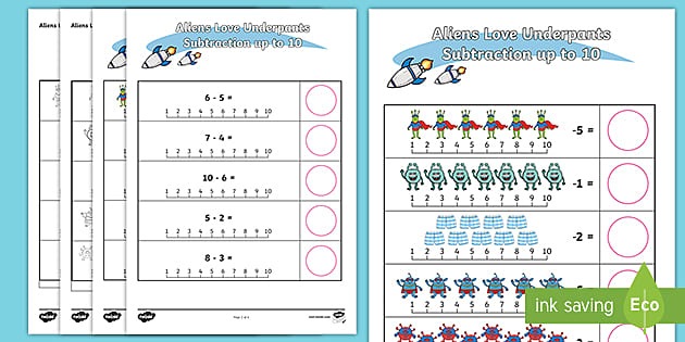 FREE! - Subtraction Sheet to Support Teaching on Aliens Love Underpants