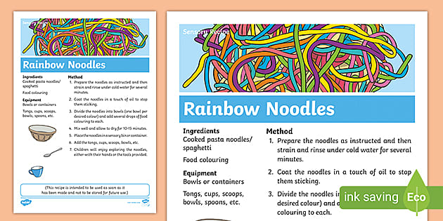 Rainbow Noodles Edible Sensory Recipe (teacher made)