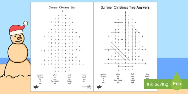 New Zealand Christmas Tree Word Search Word Find NZ New Zealand Christmas Tree Word Search Word Find NZ