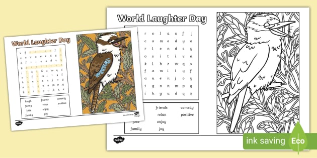 World Laughter Day Word Search and Colouring K-2 - Twinkl