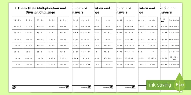 Multiplication Times Table Worksheets 2 5 And 10