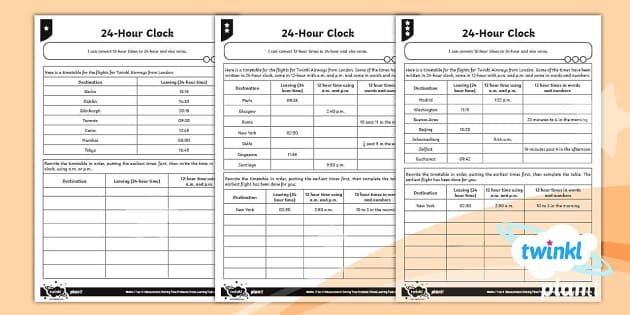 Planit Maths Y4 24-Hour Clock Home Learning Tasks - Twinkl