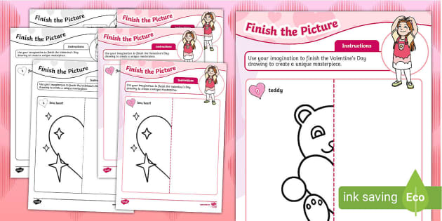 Finish the Valentine's Day Picture Worksheet - Twinkl
