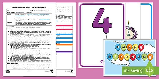 EYFS Birthday Bear Number Recognition to 5 Adult Input Plan