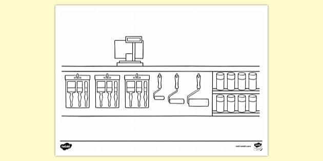 Paint Shop Counter Colouring Sheet | Colouring Sheets