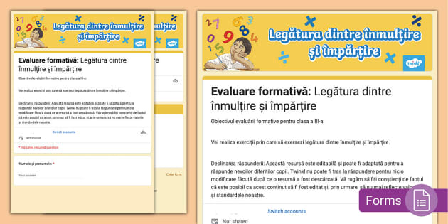 Legătura dintre înmulțire și împărțire – Evaluare formativă