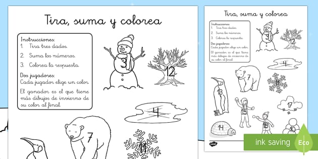 Ficha de tirar el dado y colorear - El invierno - Twinkl