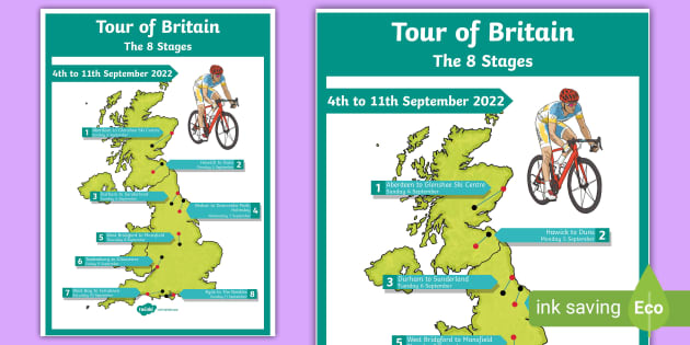 Tour of Britain Map Display Poster (teacher made) - Twinkl