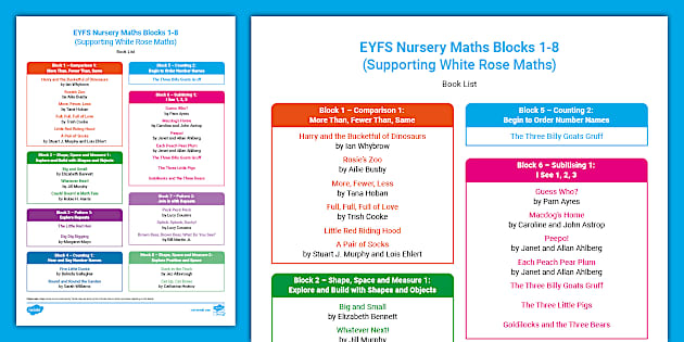 👉 EYFS Nursery Book List Blocks 1-8 Supporting White Rose