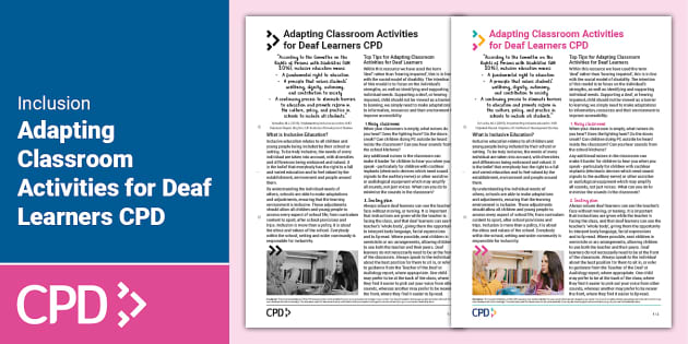 Adapting Classroom Activities for Deaf Learners CPD - Twinkl