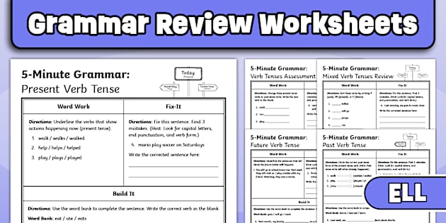 5-Minute Grammar | Verb Tenses Worksheets for ELL