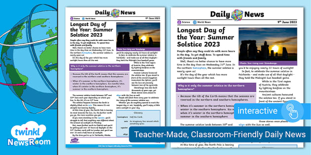 Summer Solstice 2023 Reading Comprehension | Twinkl NewsRoom