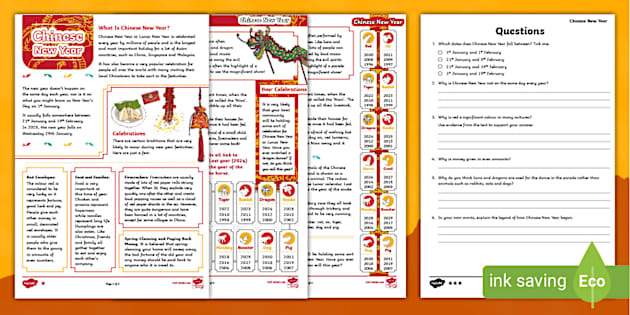 Chinese New Year Reading Comprehension - KS2 Resource