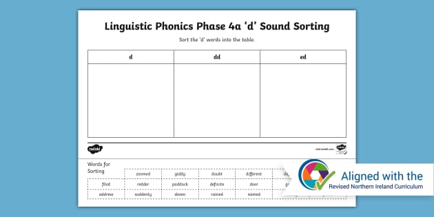 NI Linguistic Phonics Phase 4a 'd' Sound Sorting - Twinkl