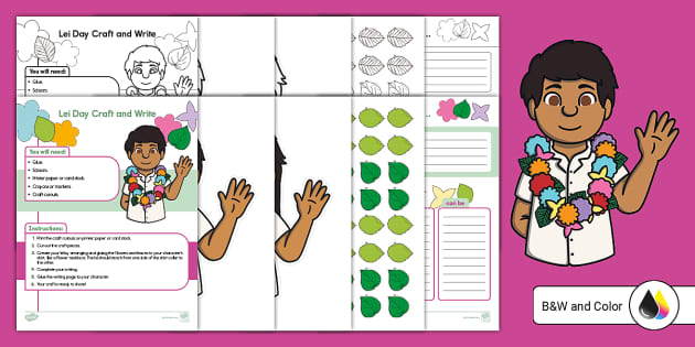Lei Day Craft and Write Activity (teacher made) - Twinkl