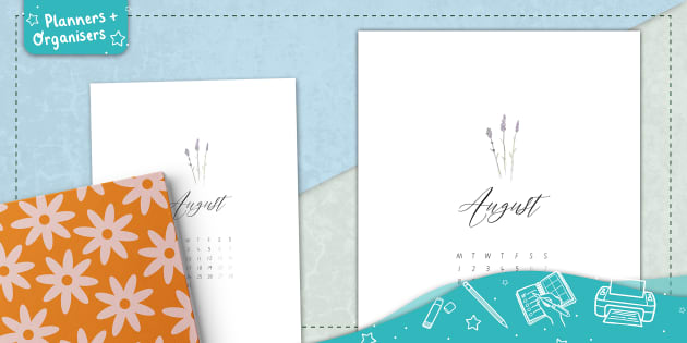 August | Seasonal Flowers | Calendar Tabs | Diary Inserts