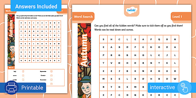 Autumn Word Search - Level 1 - Twinkl - Kids Puzzles