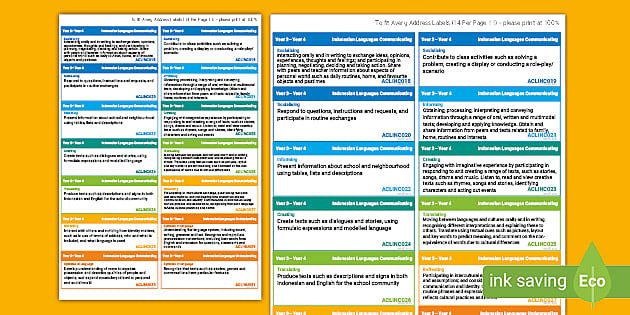 Australian Curriculum Indonesian 3-4 Learning Outcomes Stickers