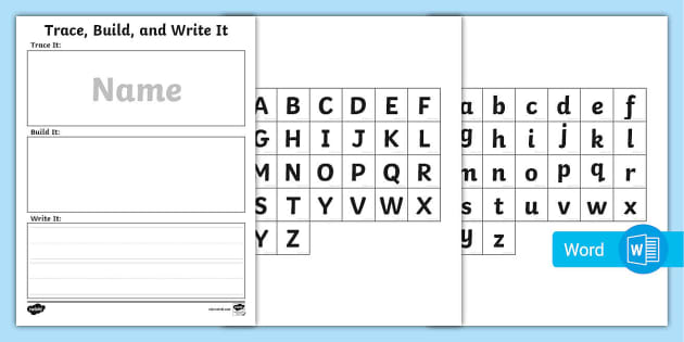 Editable Trace, Build, and Write It Name Activity