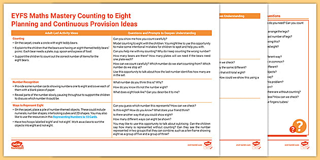 👉 EYFS Maths Mastery Counting to 8 Planning and Continuous Provision Ideas