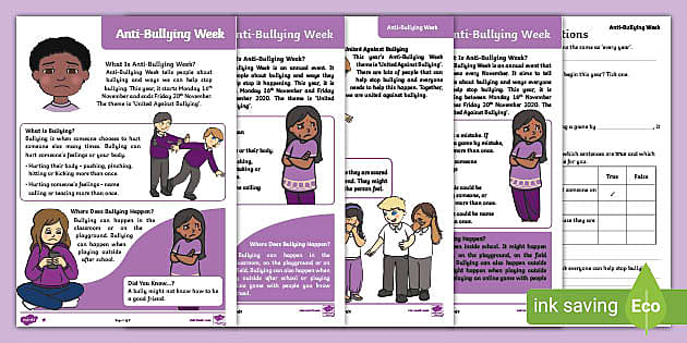 KS1 Anti-Bullying Week Differentiated Reading Comprehension Activity