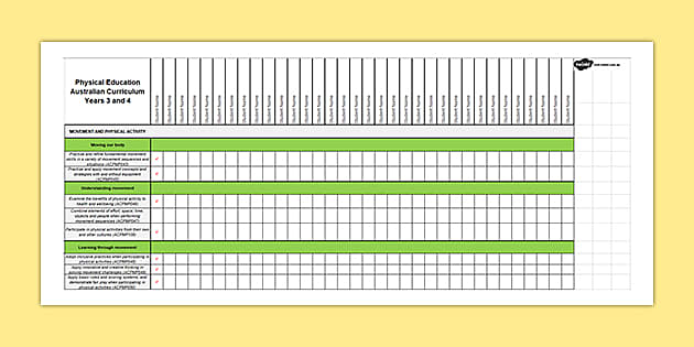 Physical Education Assessment Tracker Year Band 3-4 - Twinkl