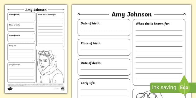 Amy Johnson Fact File Template,Amy Johnson - Twinkl