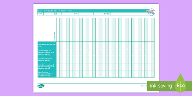 New Zealand Level 3 Swimming Assessment Checklist - Twinkl