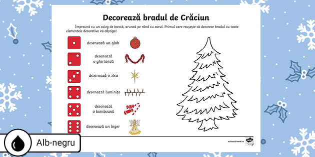 Aruncă zarul și decorează bradul de Crăciun – Fișă