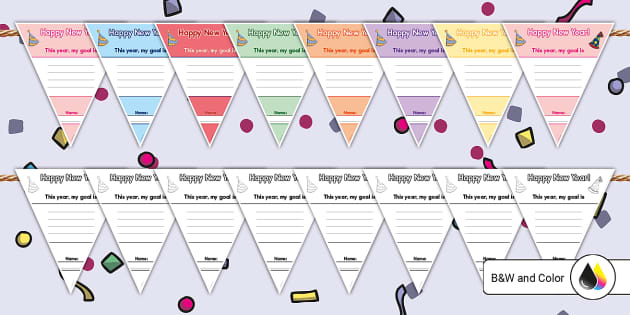 New Year's Resolution Bunting (teacher made) - Twinkl