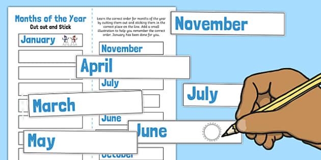 Months of the Year Cut and Stick Ordering Activity - Twinkl