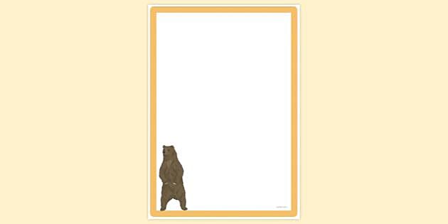 FREE Simple Blank Brown Bear Standing Page Border Twinkl